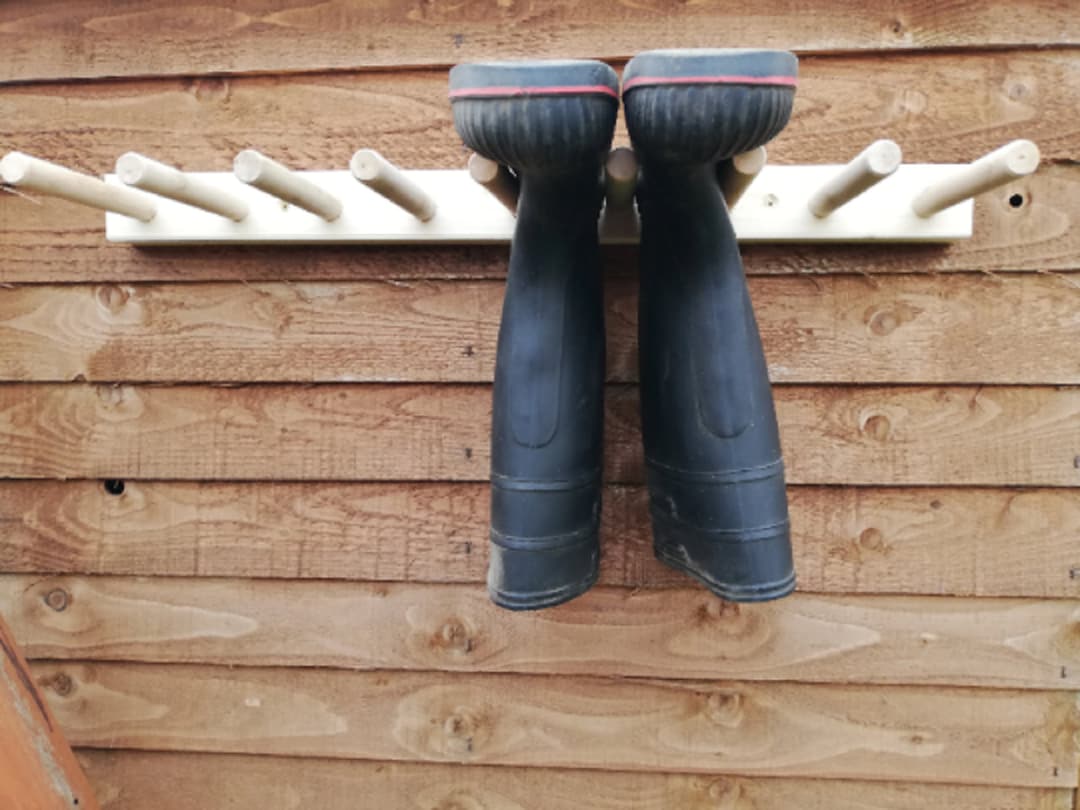 Welly Wellington Wellies Wooden Rack / Boots Holder Wall Mounted Sizes ...