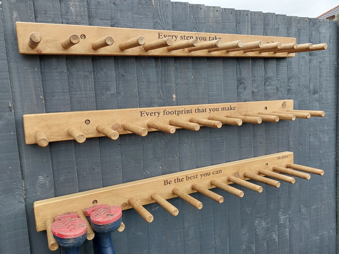 PERSONALISED Welly Wellington Wellies Wooden Rack Boot Holder Wall ...