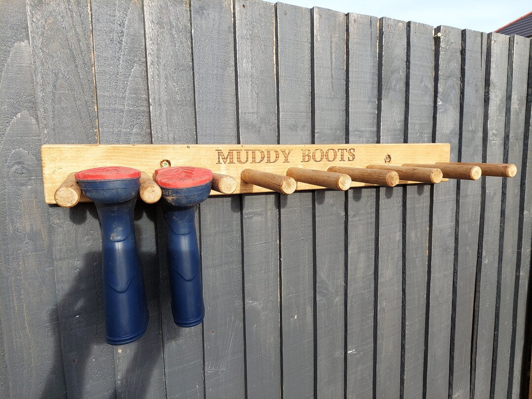 PERSONALISED Welly Wellington Wellies Wooden Rack Boot Holder Wall ...