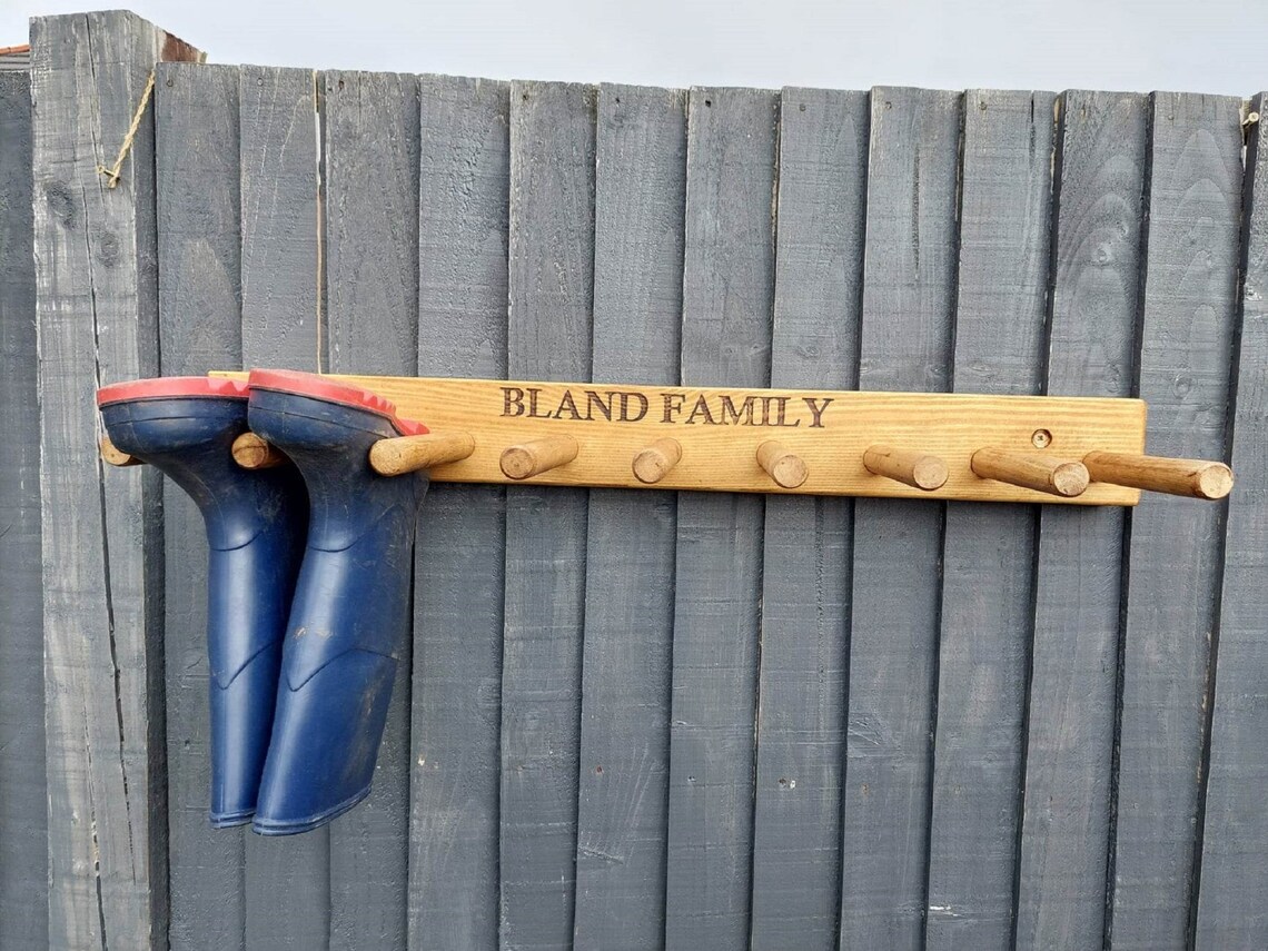 PERSONALISED Welly Wellington Wellies Wooden Rack Boot Holder Wall ...