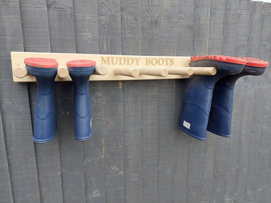 PERSONALISED Welly Wellington Wellies Wooden Rack Boot Holder Wall ...