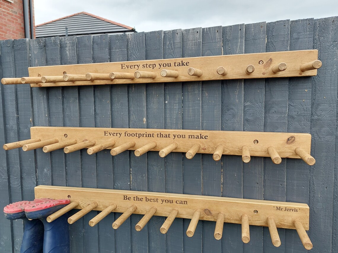 PERSONALISED Welly Wellington Wellies Wooden Rack Boot Holder Wall ...