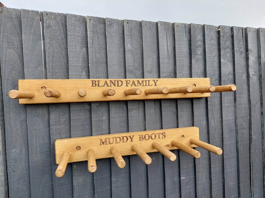 PERSONALISED Welly Wellington Wellies Wooden Rack Boot Holder Wall ...