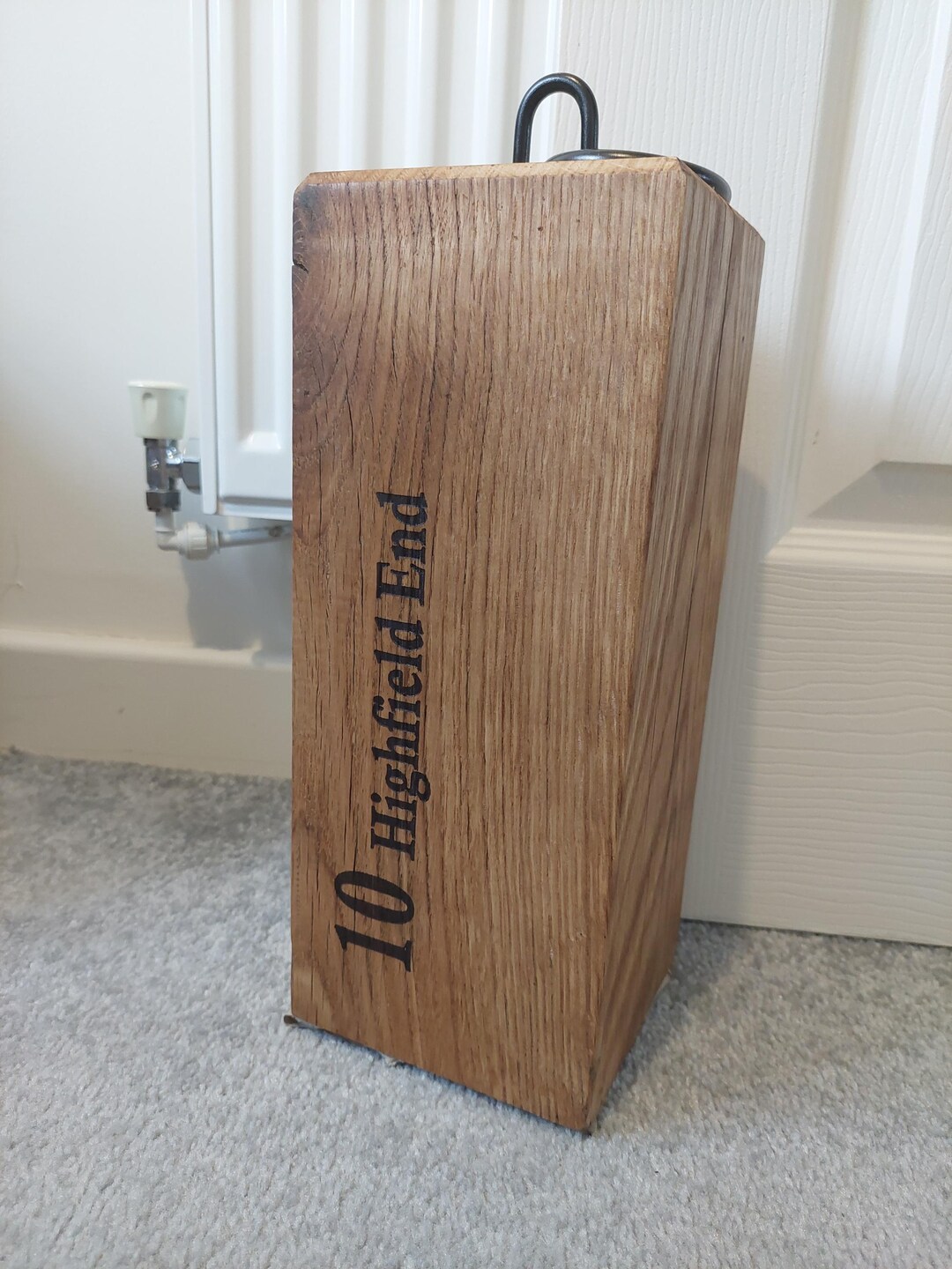 Personalised Solid Oak Wood Rustic Door Stop | Wooden Doorstop Weight ...
