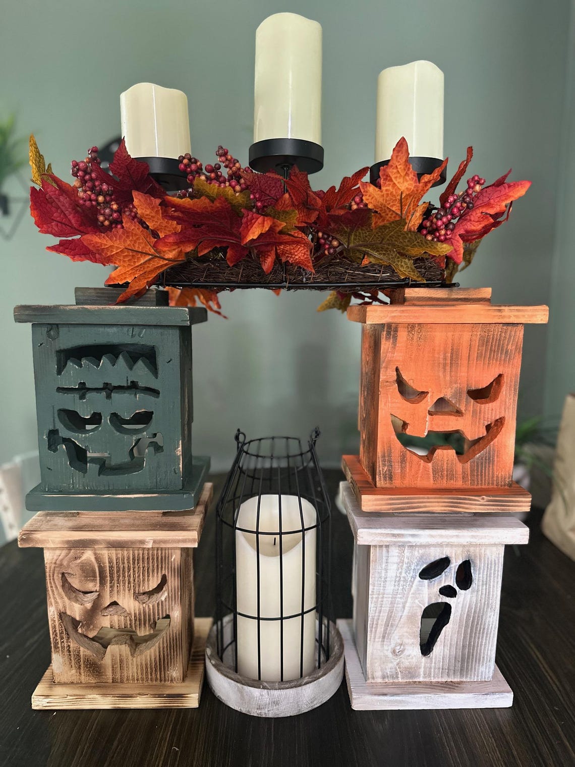 Halloween Lantern Boxes W/ Carved Faces - Etsy
