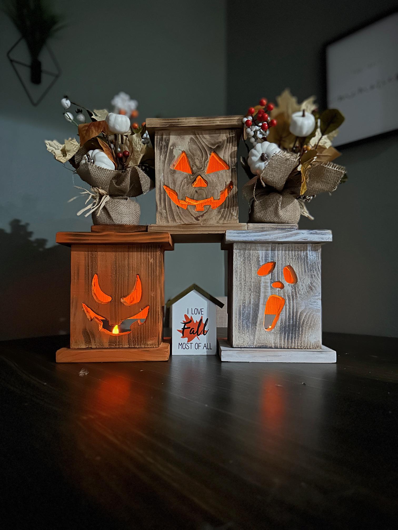 Halloween Lantern Boxes W/ Carved Faces - Etsy