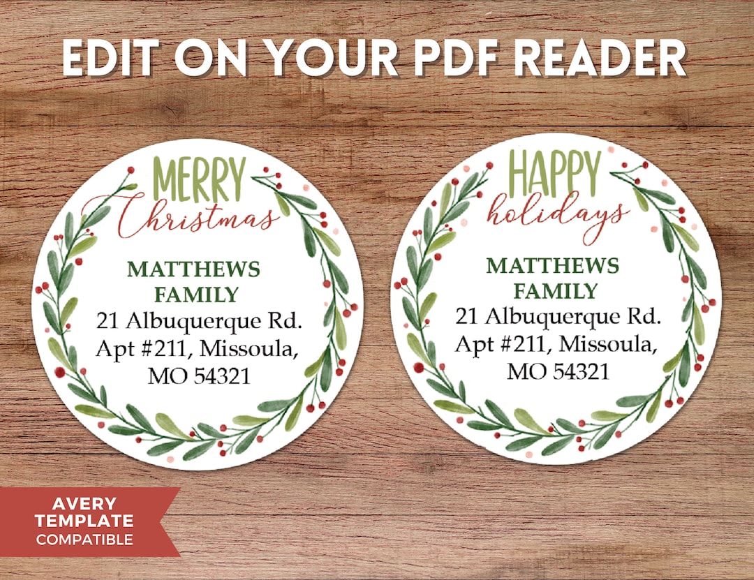 Printable and Editable 2" Christmas Mailing Labels Round Christmas ...