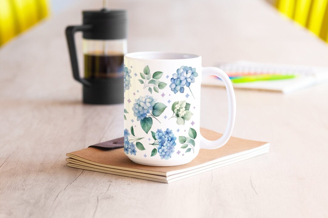 Hydrangea Mug Pressed Flower Mug Lilac Flower Mug Hydrangea Painting ...