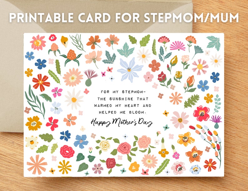 Printable Step Mom Mothers Day Card Stepmom Card Bonus Mom Card