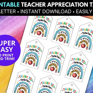 Printable Teacher Appreciation Gift Tag Staff Thank You Tag Teacher ...