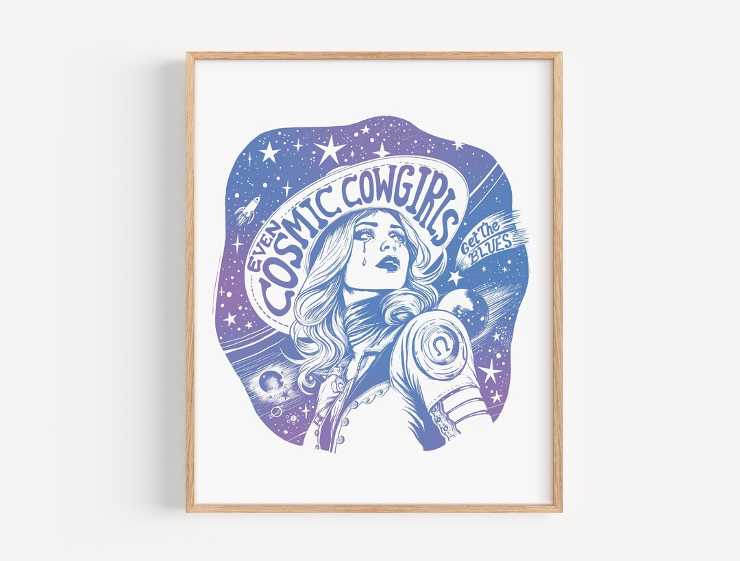 Space Cowgirl Poster Retro Cowgirl Blue Wall Art Yallternative Long ...