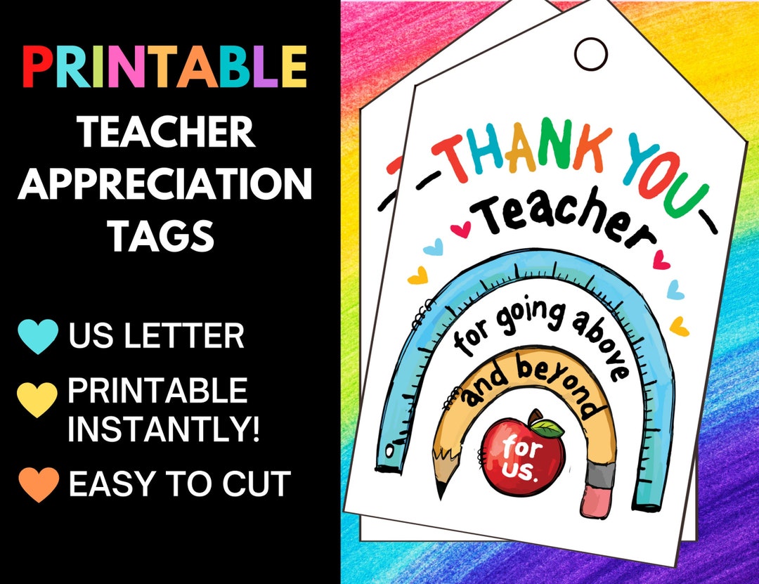 Printable Teacher Appreciation Gift Tag Staff Thank You Tag Teacher ...