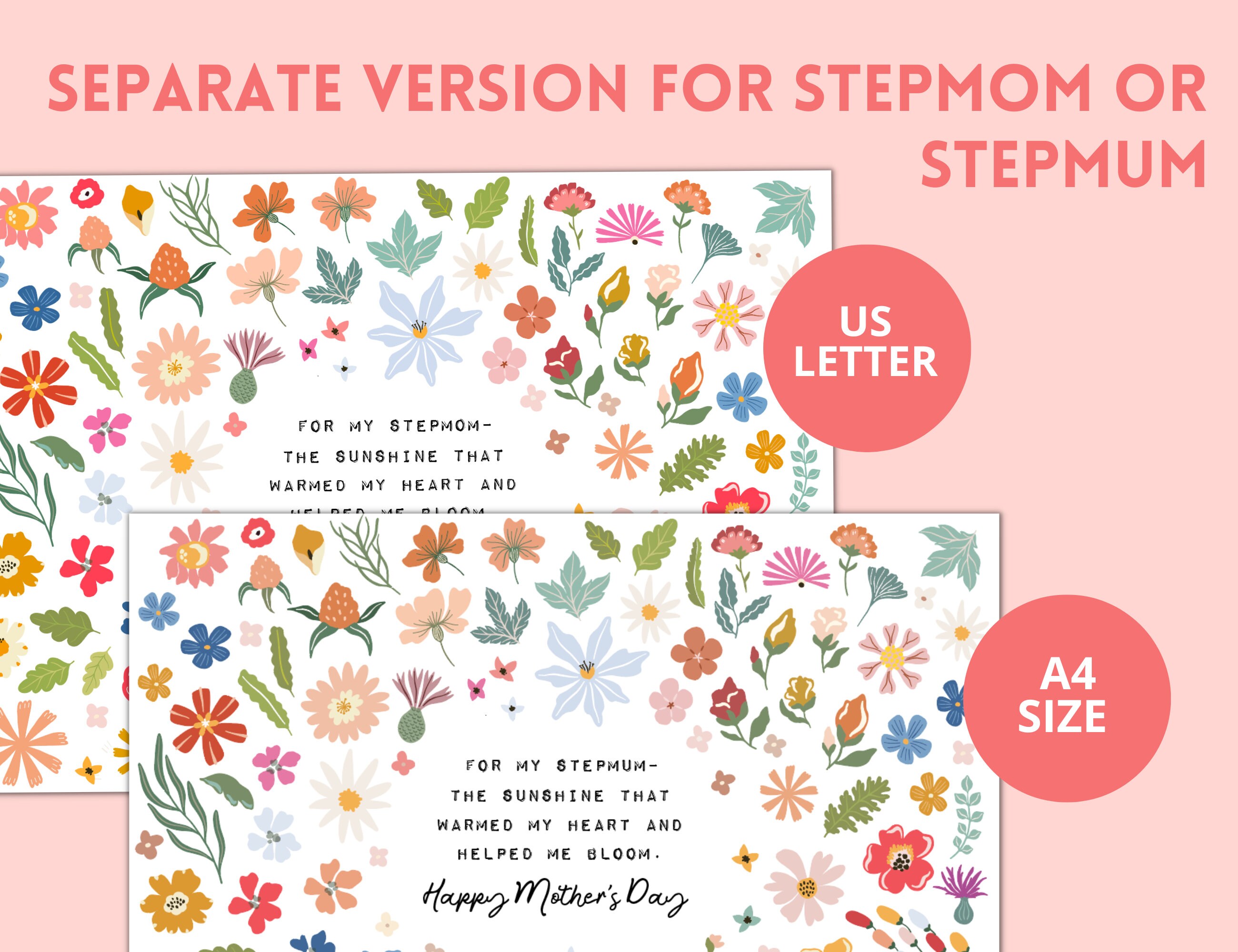 Printable Step Mom Mothers Day Card Stepmom Card Bonus Mom Card