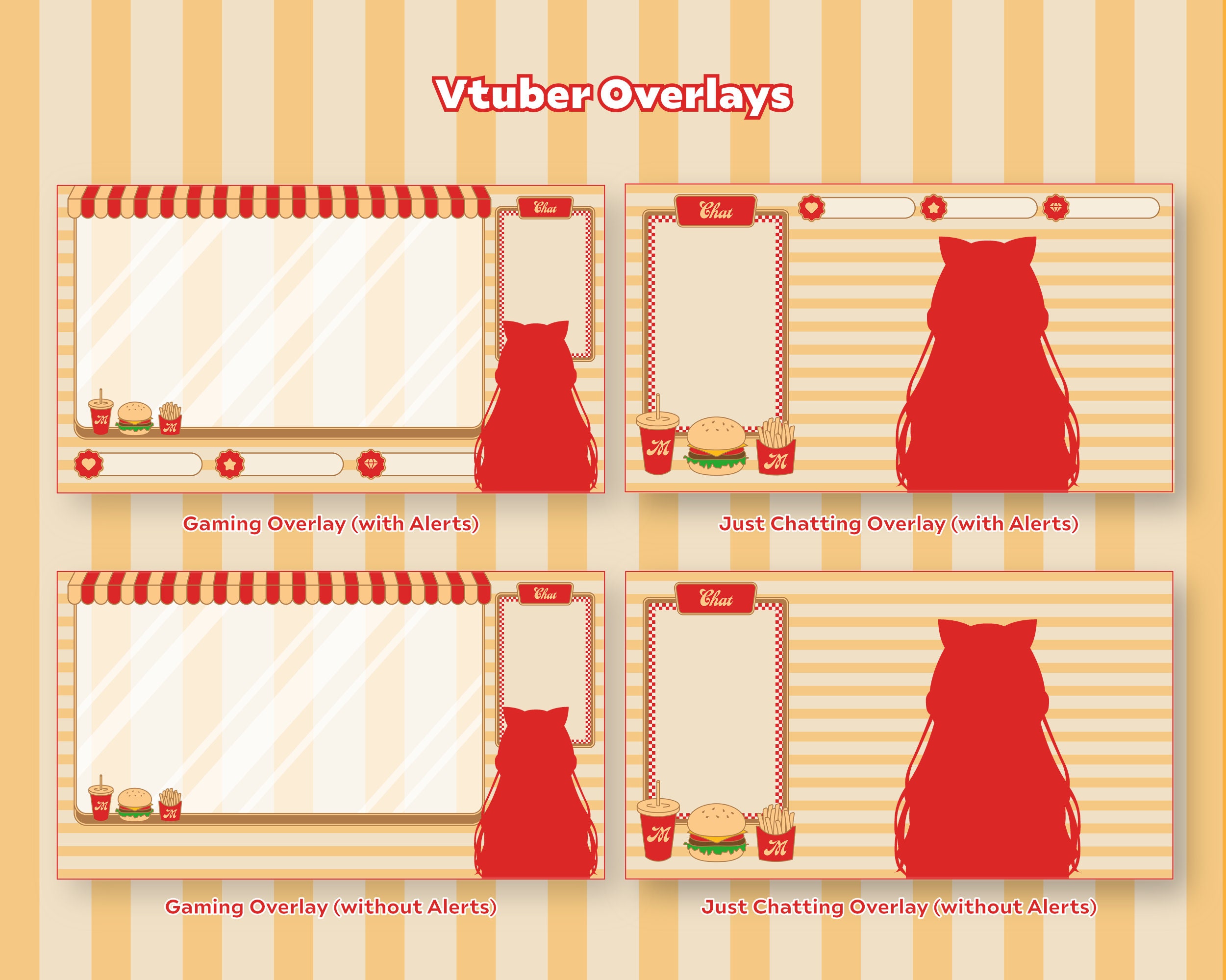 Retro Fast Food Restaurant Diner Twitch / Kick Stream Premade Overlay ...