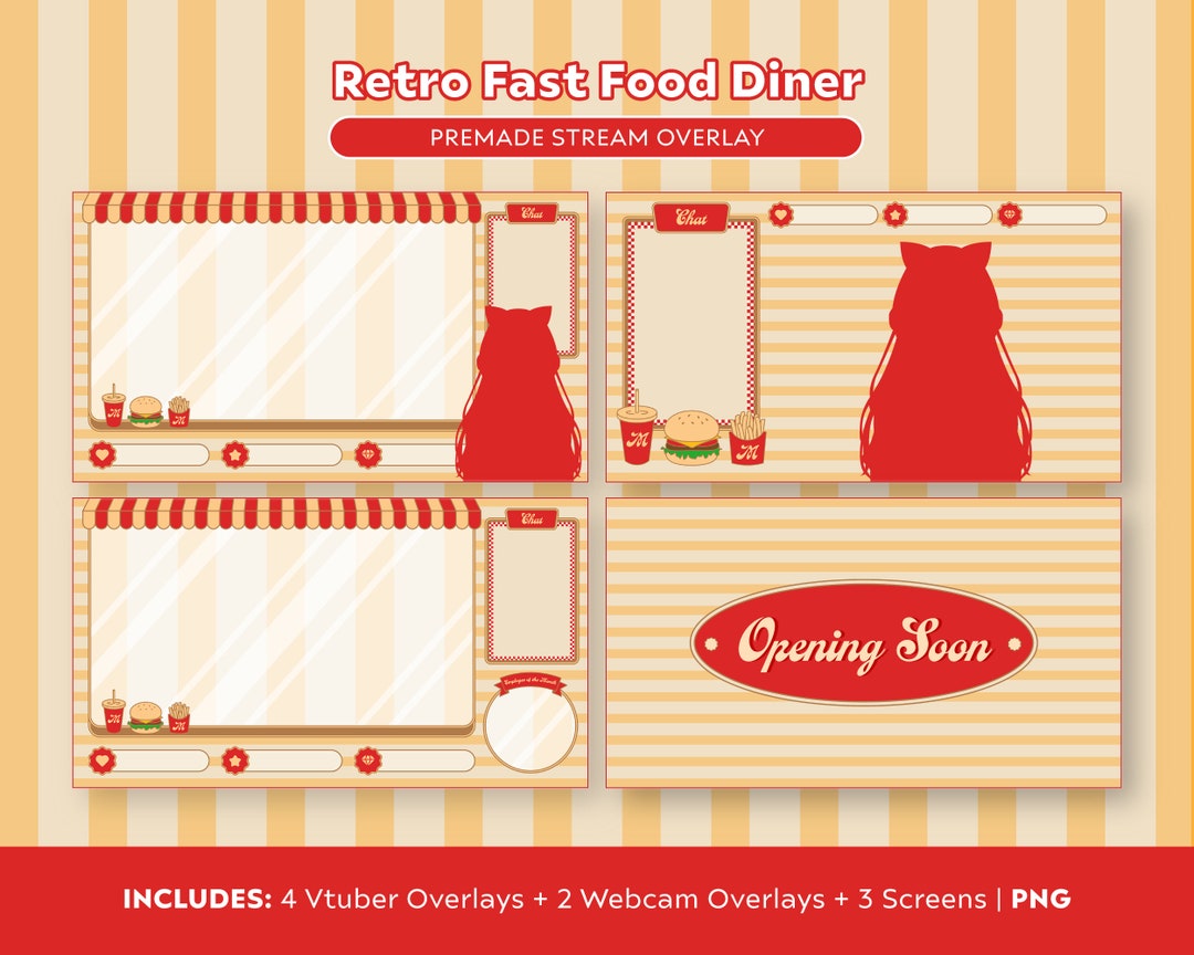 Retro Fast Food Restaurant Diner Twitch / Kick Stream Premade Overlay ...