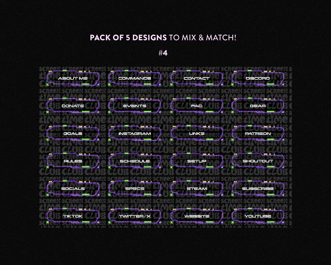 Neon Cyberpunk Twitch Kick Panels, 5 Packs of 24 Panels, Streaming ...