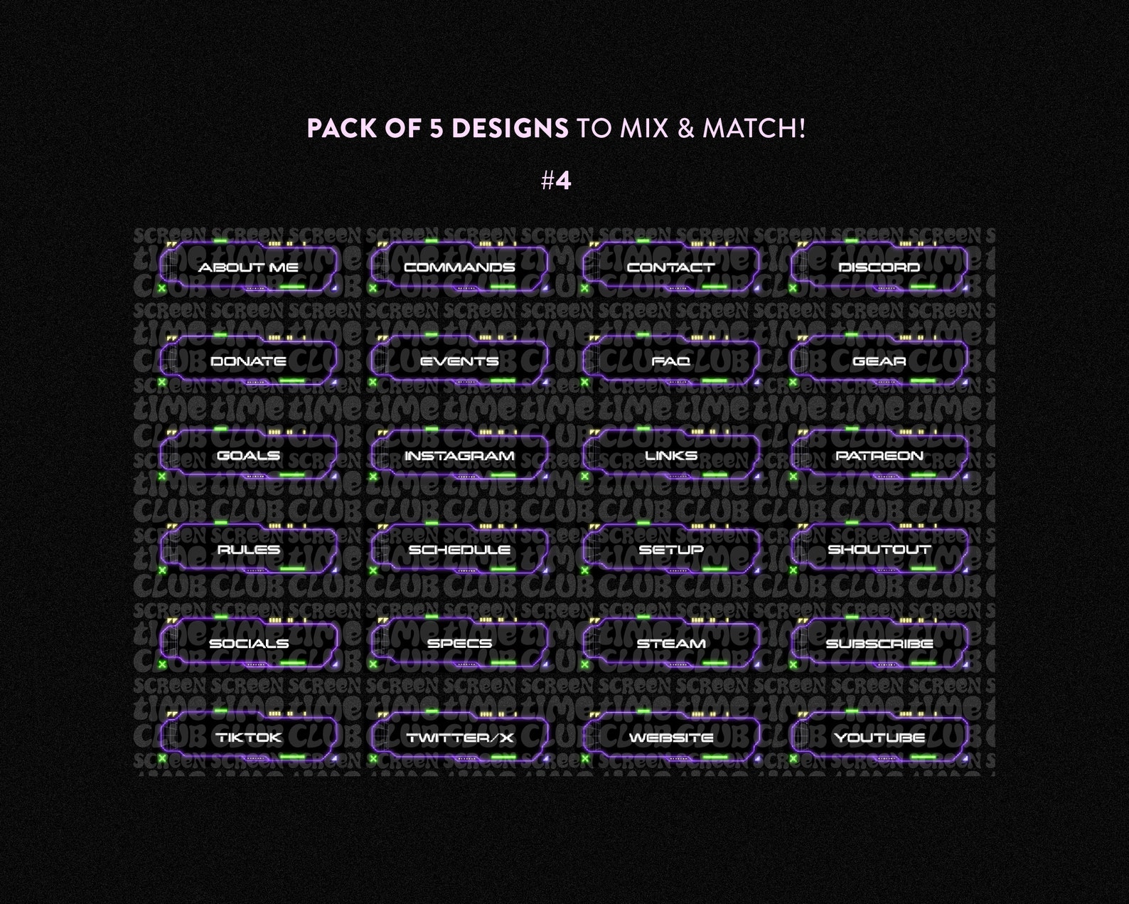 Neon Cyberpunk Twitch Kick Panels, 5 Packs of 24 Panels, Streaming ...