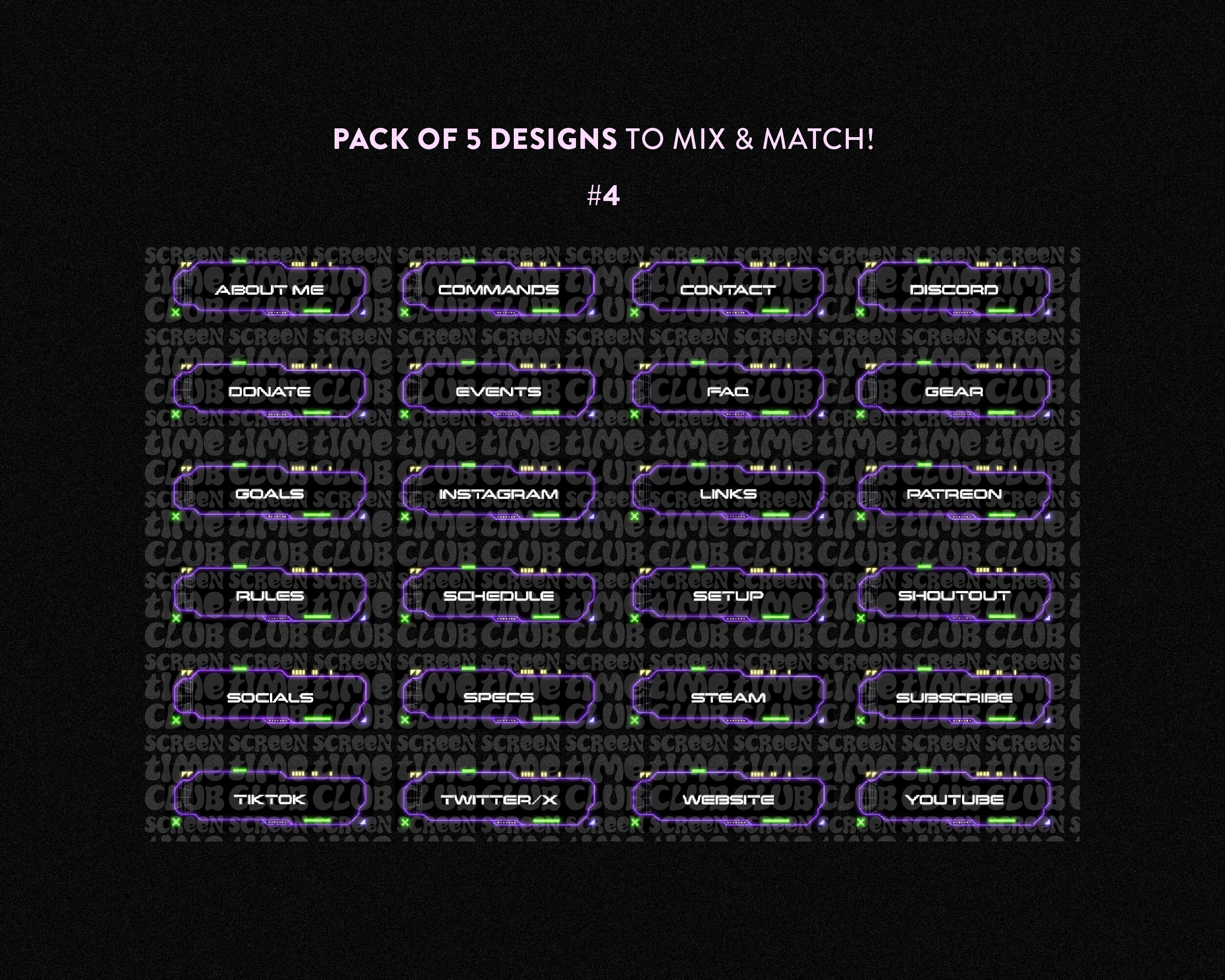 Neon Cyberpunk Twitch Kick Panels, 5 Packs of 24 Panels, Streaming ...