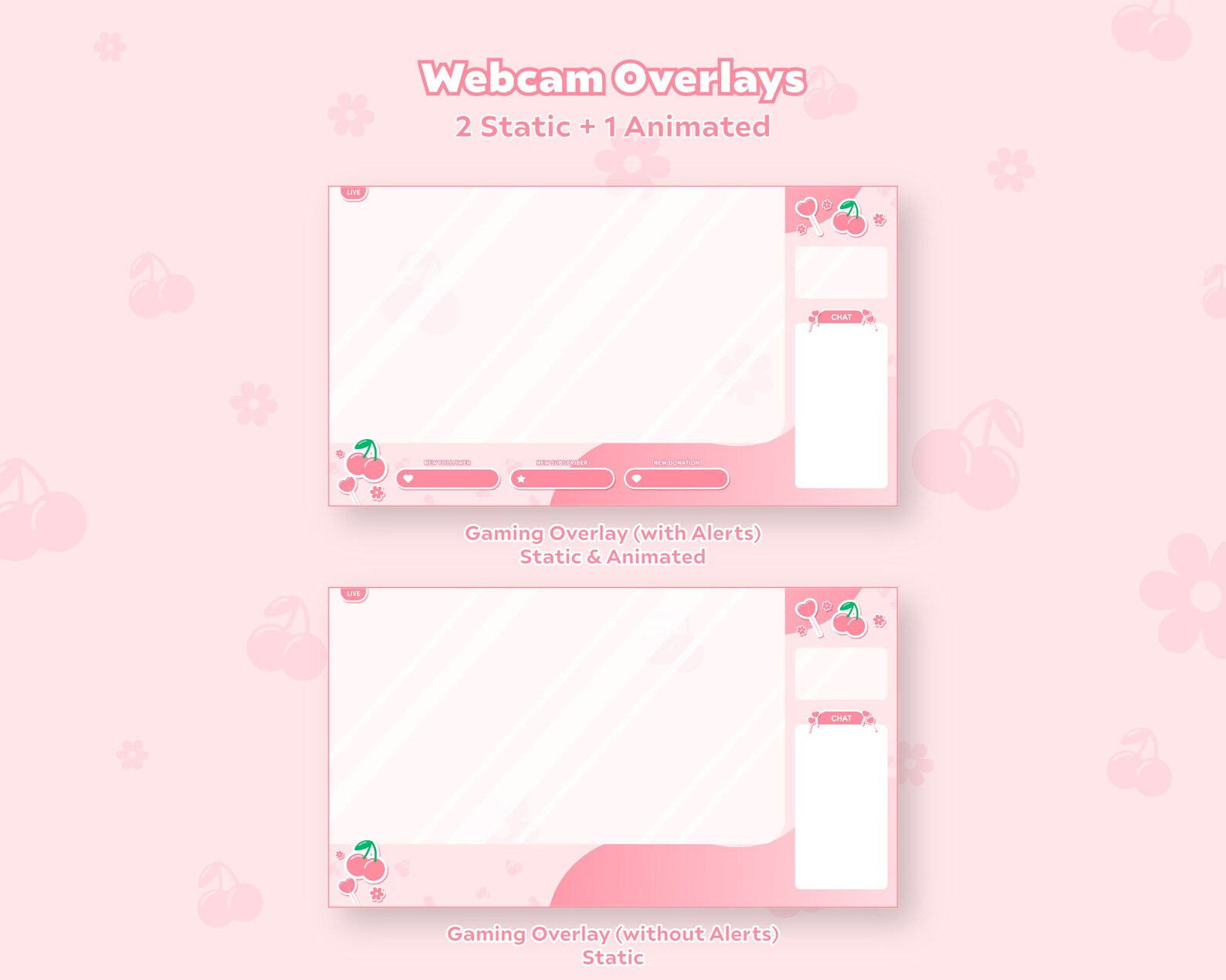 Animated Cute Cherry Lollipop Twitch Kick Premade Stream Overlay ...