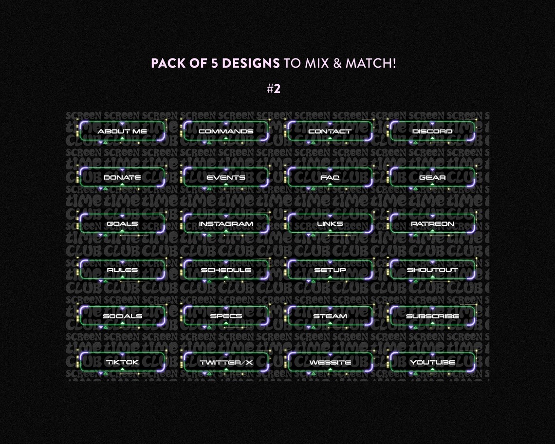Neon Cyberpunk Twitch Kick Panels, 5 Packs of 24 Panels, Streaming ...