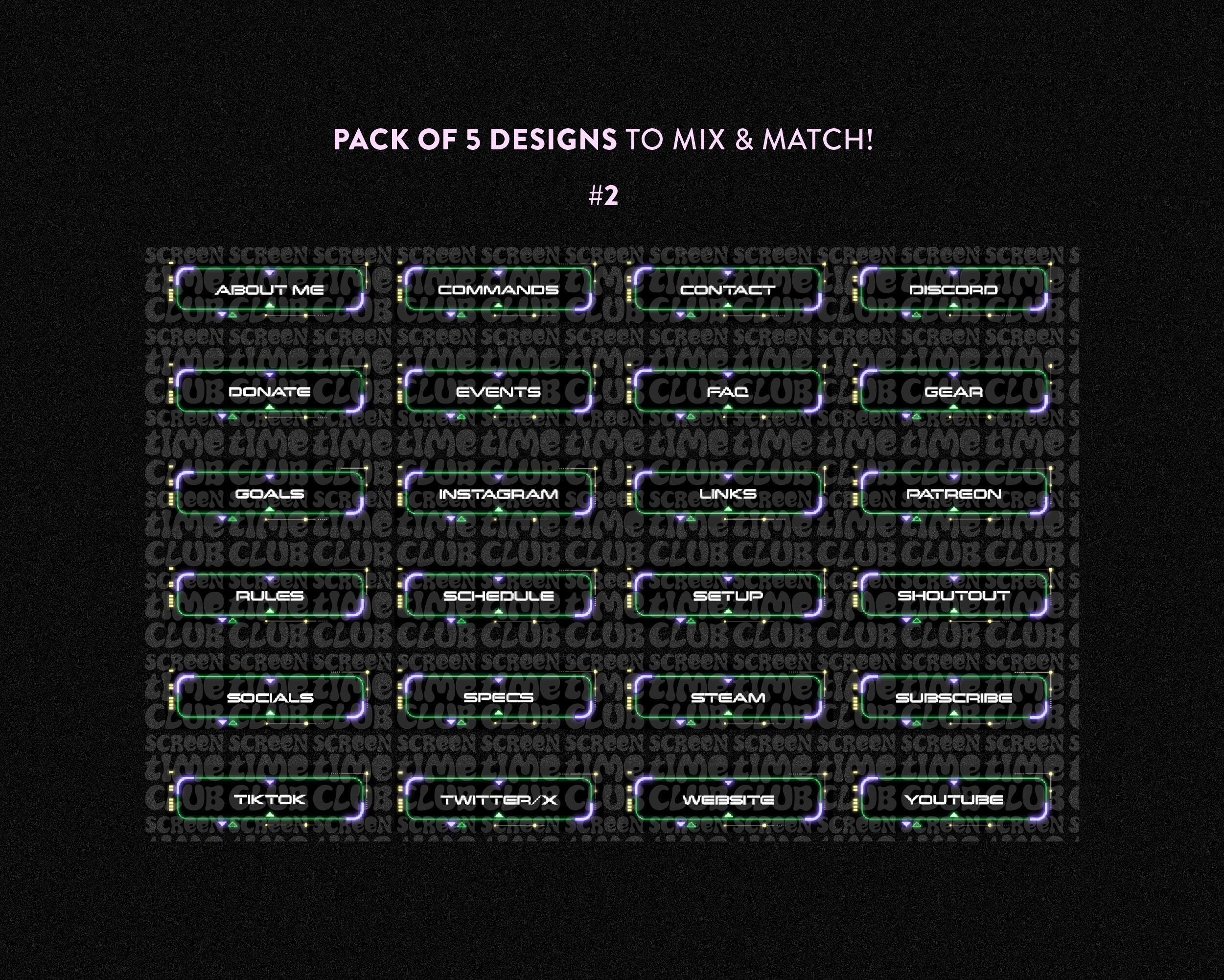 Neon Cyberpunk Twitch Kick Panels, 5 Packs of 24 Panels, Streaming ...