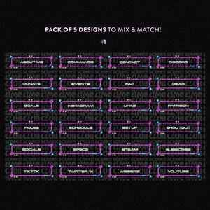 Neon Cyberpunk Twitch Kick Panels, 5 Packs of 24 Panels, Streaming ...