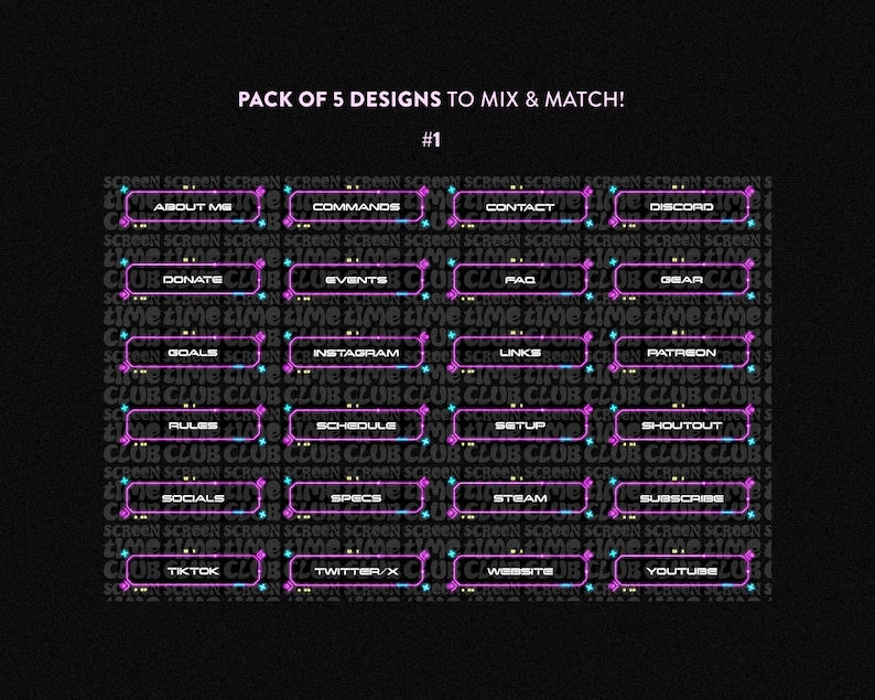 Neon Cyberpunk Twitch Kick Panels, 5 Packs of 24 Panels, Streaming ...