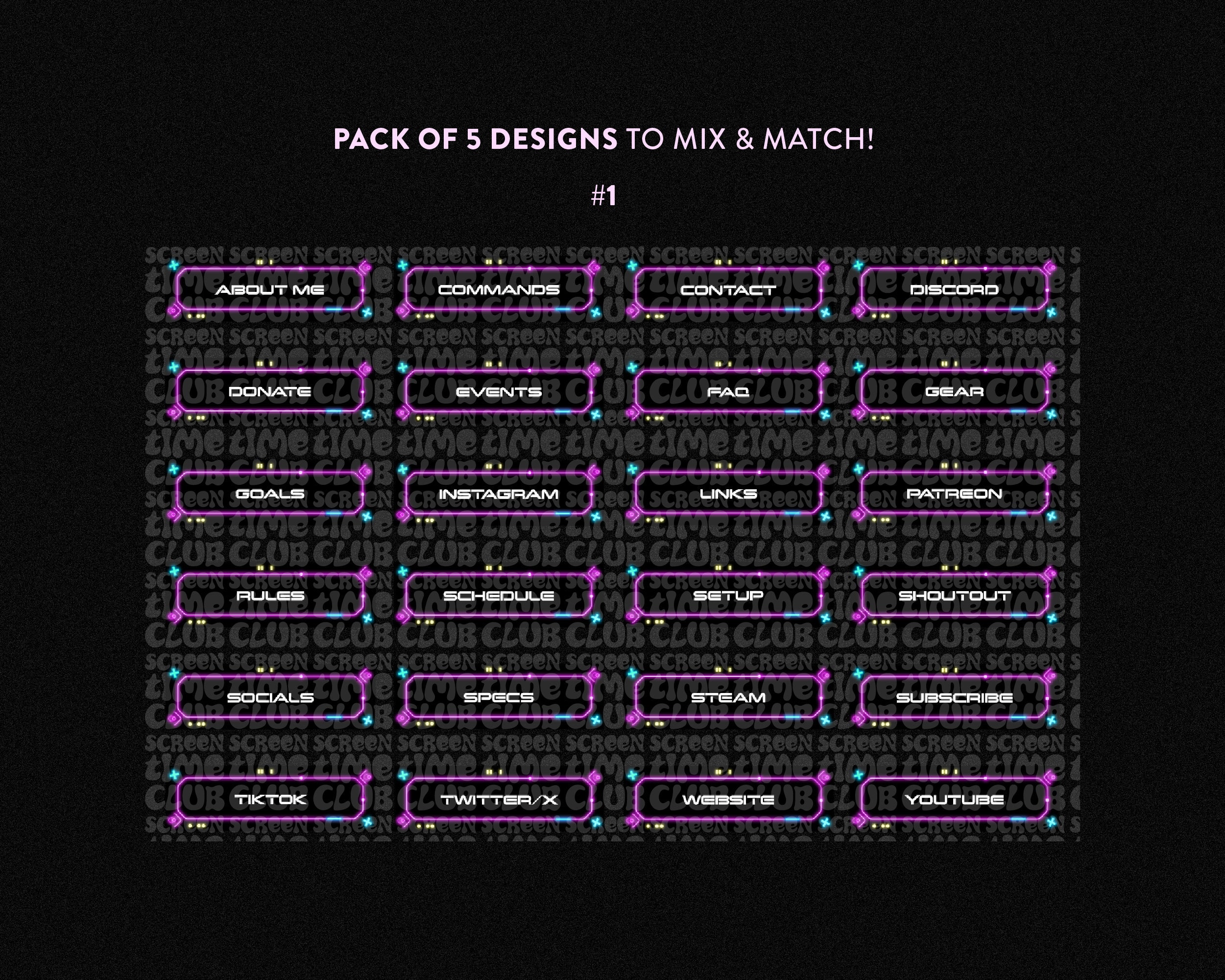 Neon Cyberpunk Twitch Kick Panels, 5 Packs of 24 Panels, Streaming ...