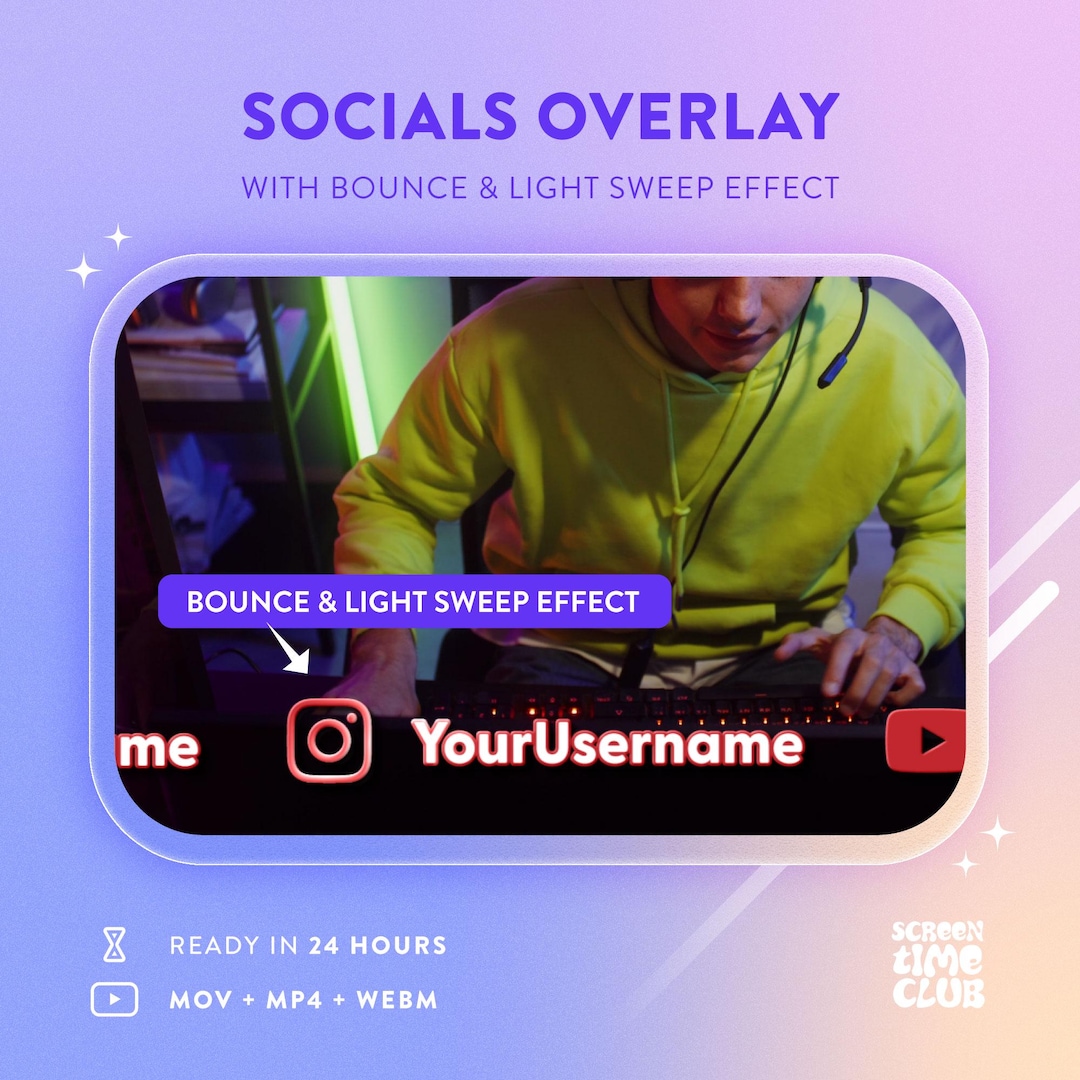 Custom Socials Lower Thirds Animated Overlay, Light Sweep Bounce Effect ...