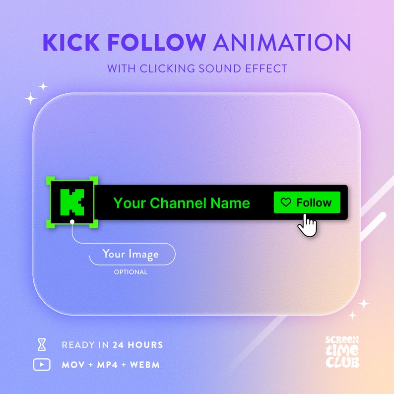 Custom Kick Follow Button Animation, Youtube Video Intro Social Media Lower Thirds, Stream ...