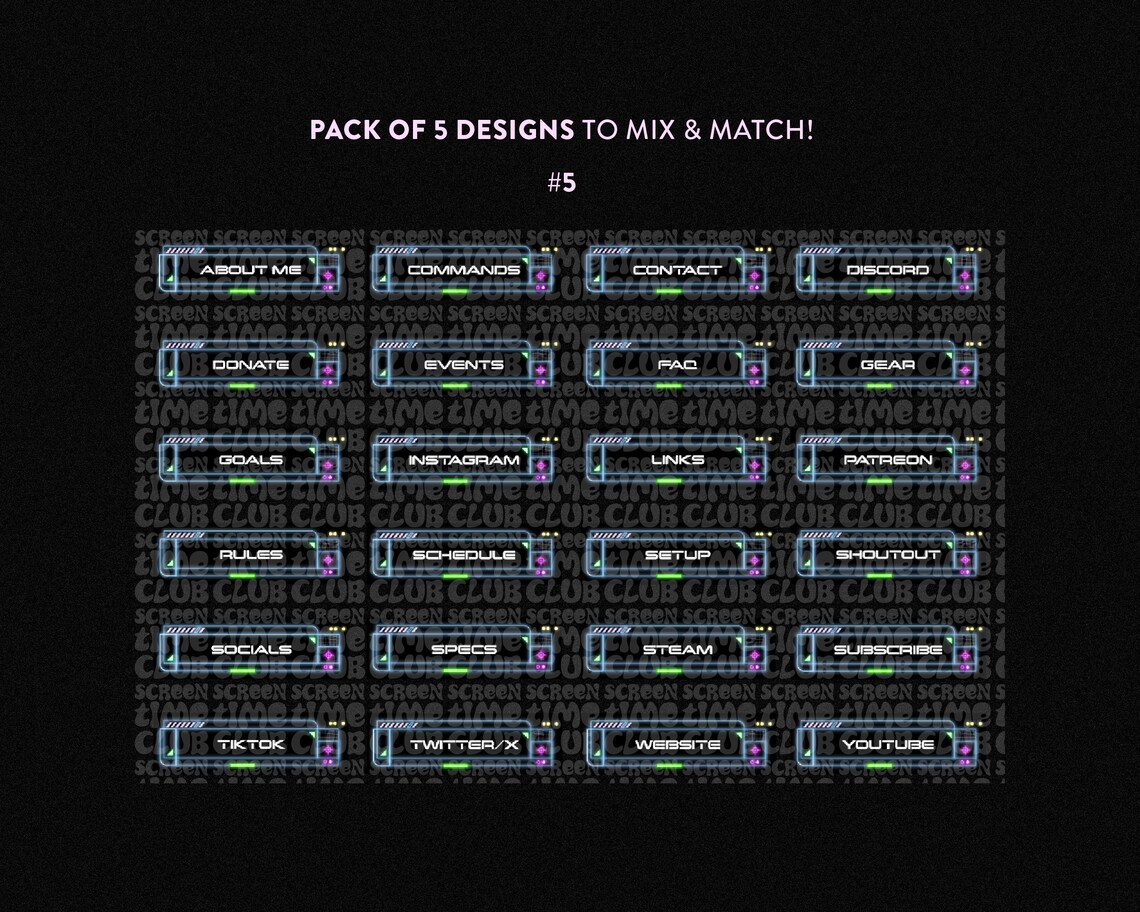 Neon Cyberpunk Twitch Kick Panels, 5 Packs of 24 Panels, Streaming ...