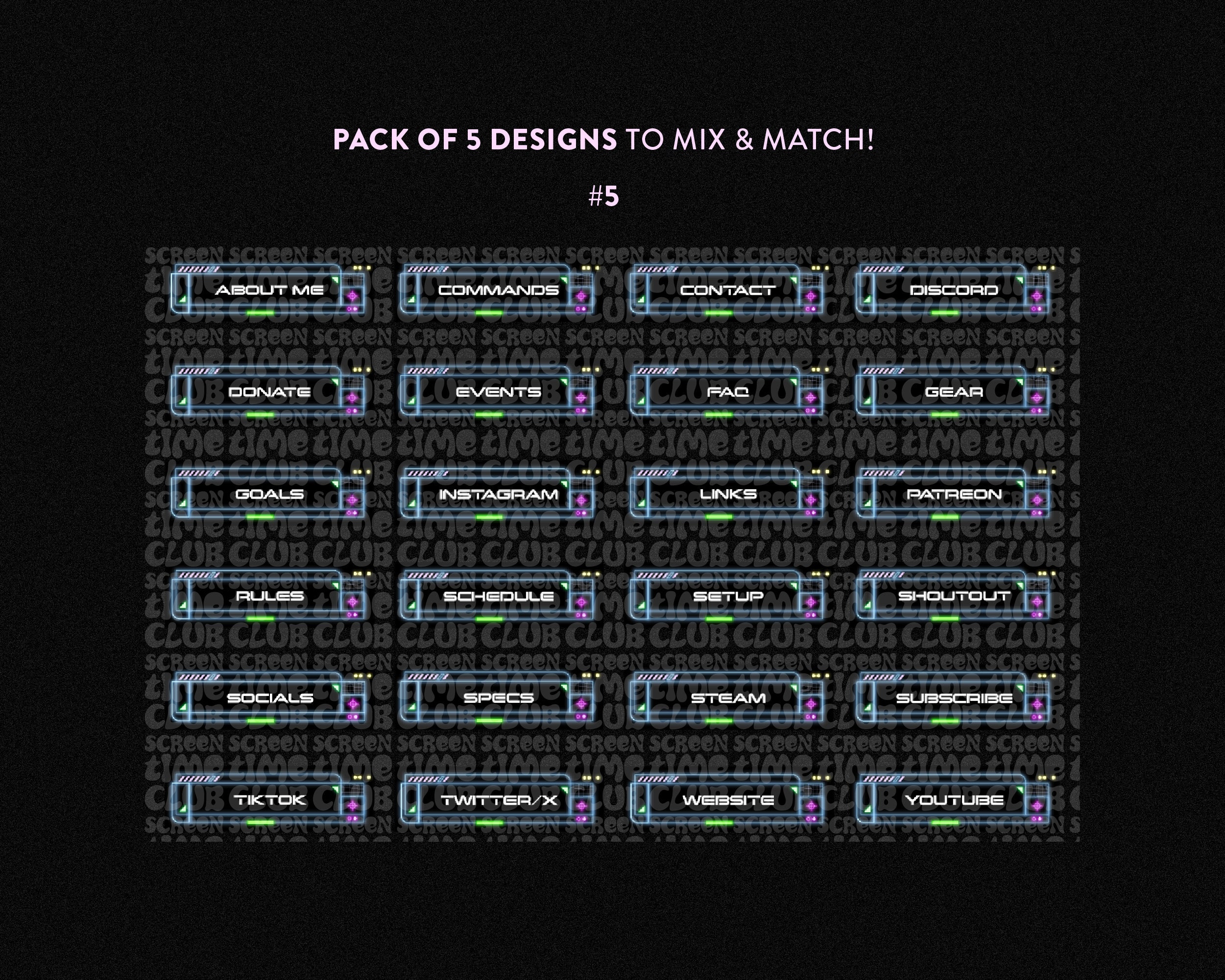 Neon Cyberpunk Twitch Kick Panels, 5 Packs of 24 Panels, Streaming ...