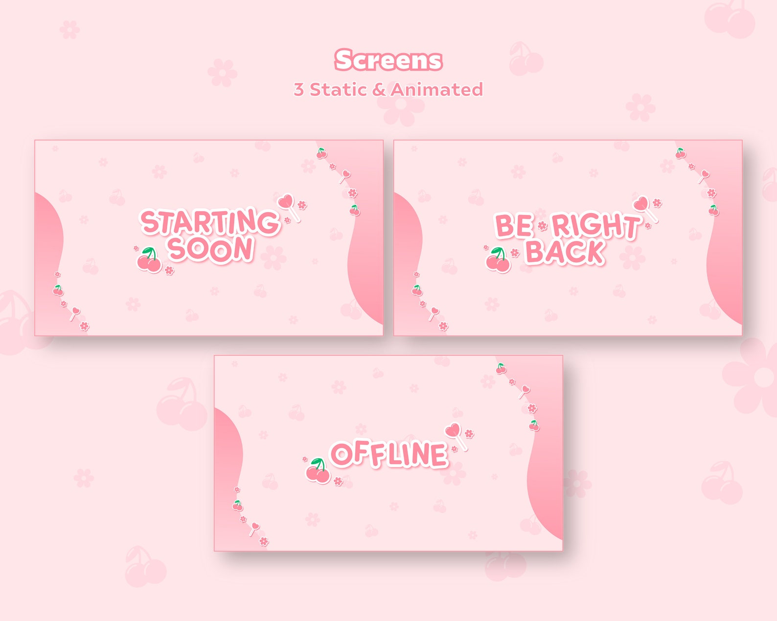 Animated Cute Cherry Lollipop Twitch Kick Premade Stream Overlay ...