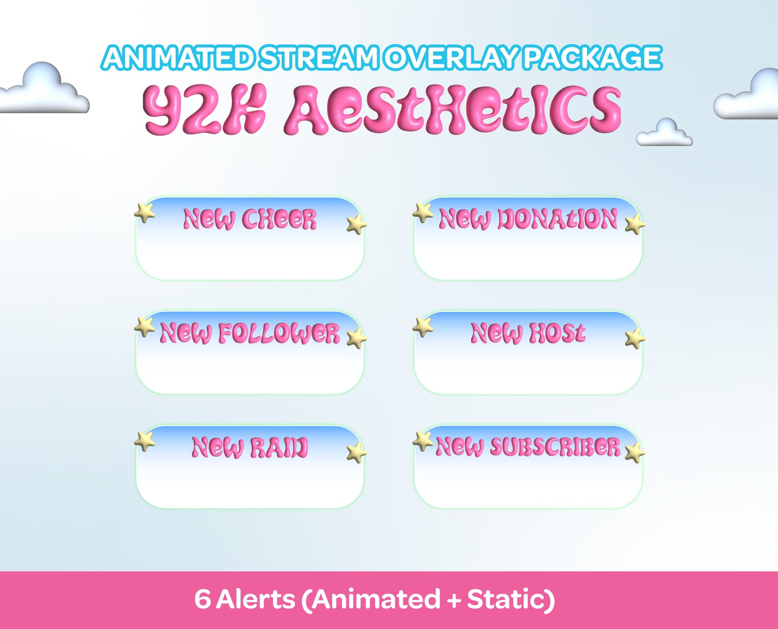 Animated Twitch / Kick Stream Overlay Package, Y2K Aesthetic, Pastel ...