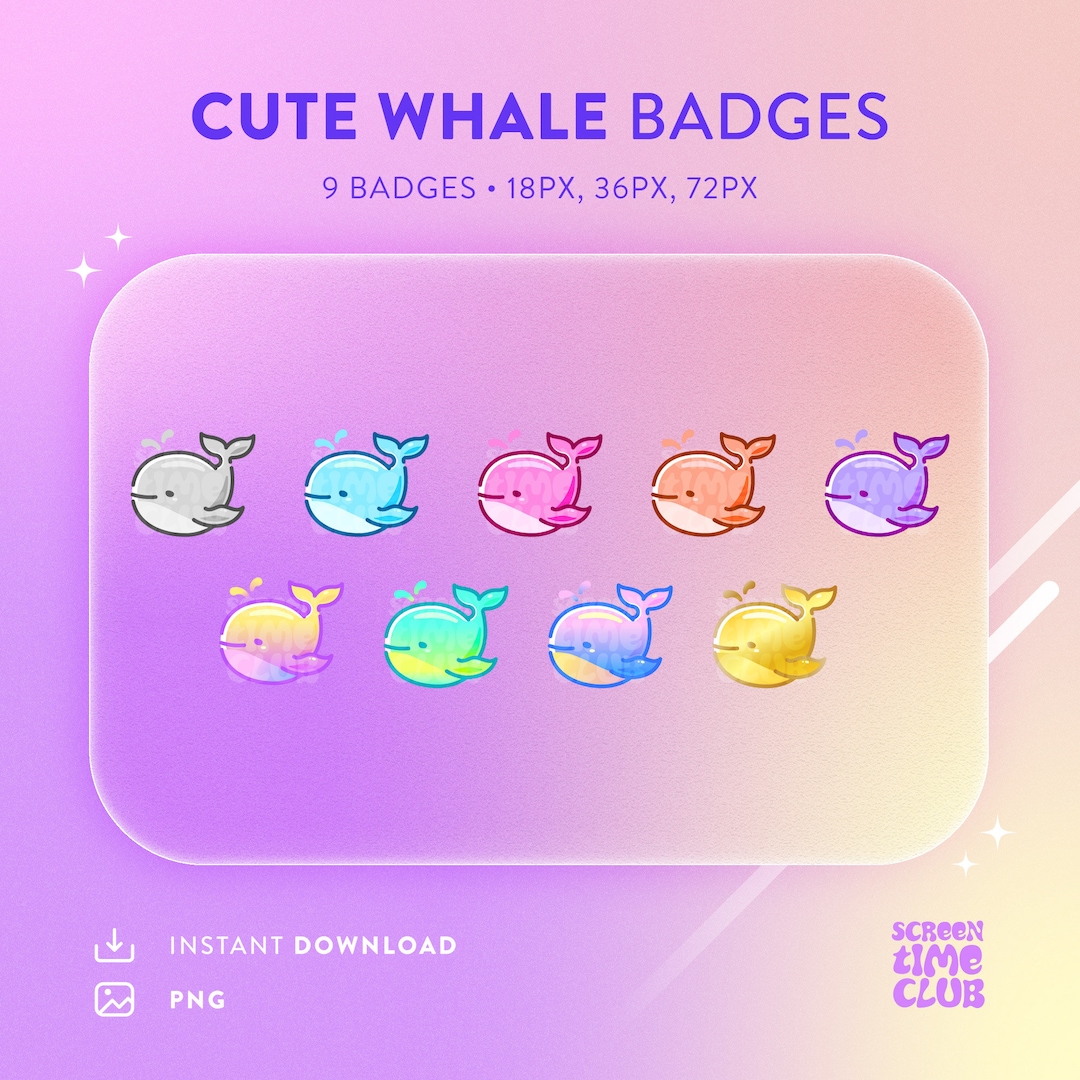 Cute Whale Stream Badges, Twitch Sub Badges, Discord Emotes (instant ...