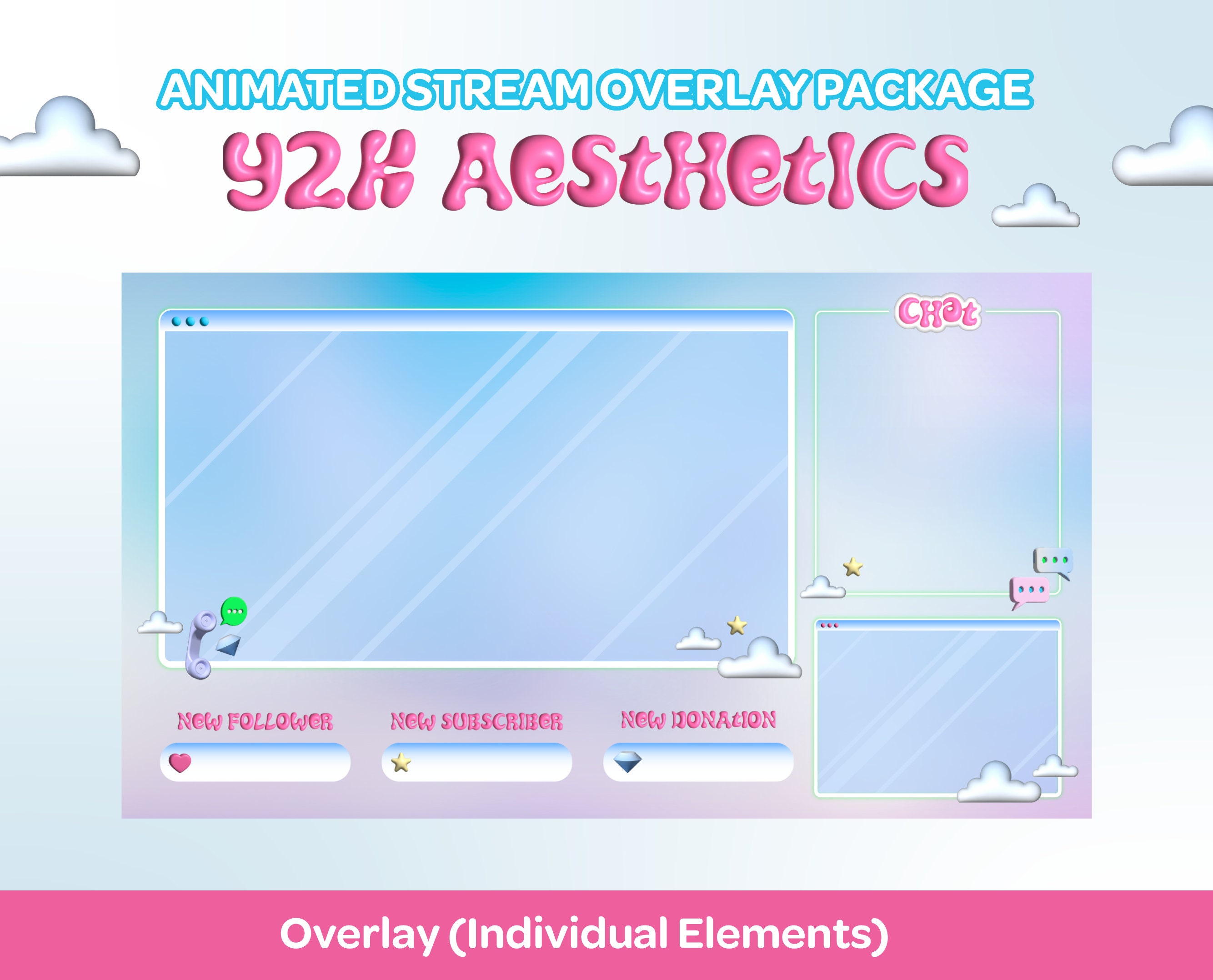 Animated Twitch / Kick Stream Overlay Package, Y2K Aesthetic, Pastel ...