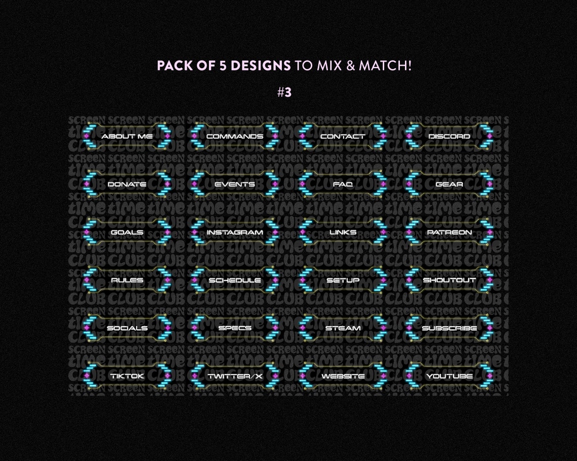 Neon Cyberpunk Twitch Kick Panels, 5 Packs of 24 Panels, Streaming ...
