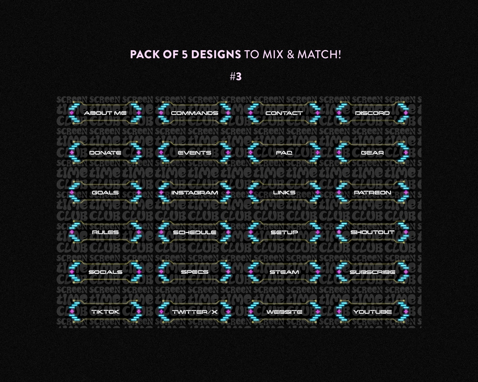 Neon Cyberpunk Twitch Kick Panels, 5 Packs of 24 Panels, Streaming ...