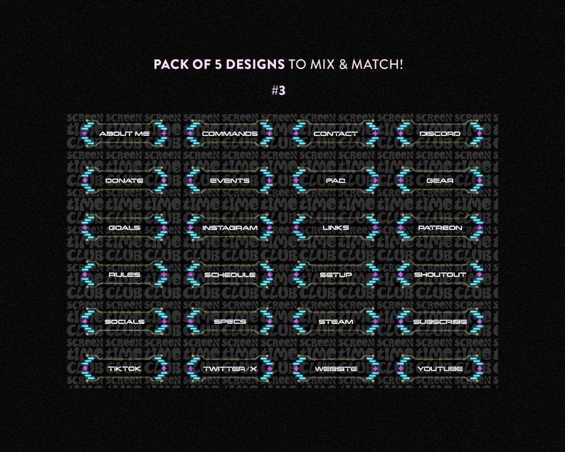 Neon Cyberpunk Twitch Kick Panels, 5 Packs of 24 Panels, Streaming ...