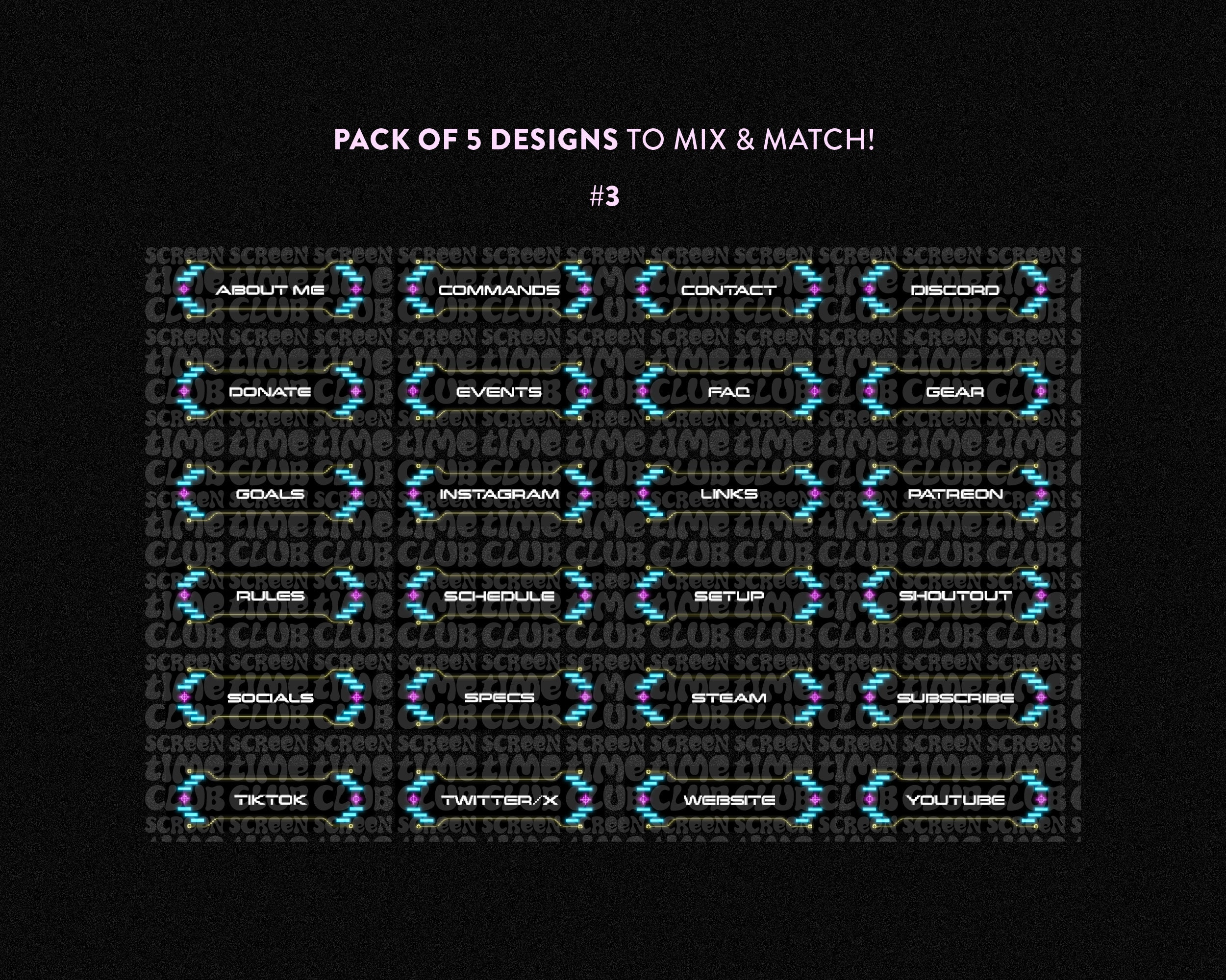 Neon Cyberpunk Twitch Kick Panels, 5 Packs of 24 Panels, Streaming ...