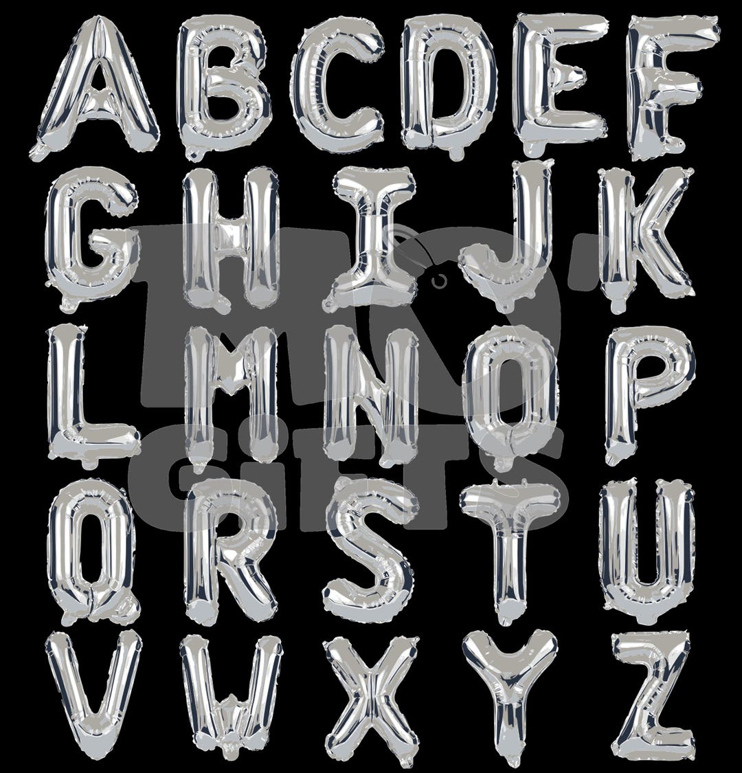 Silver Foil Balloon Alphabet - A-Z Letters PNG & SVG Bundle for Digital ...