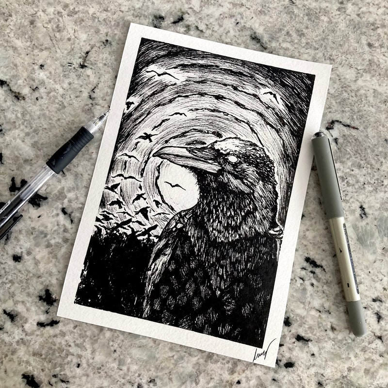 Ink Drawing Raven - Etsy UK