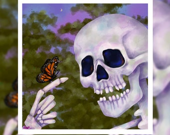 Monarch Skull Square 8x8 Art Print With Gold Foil - Etsy
