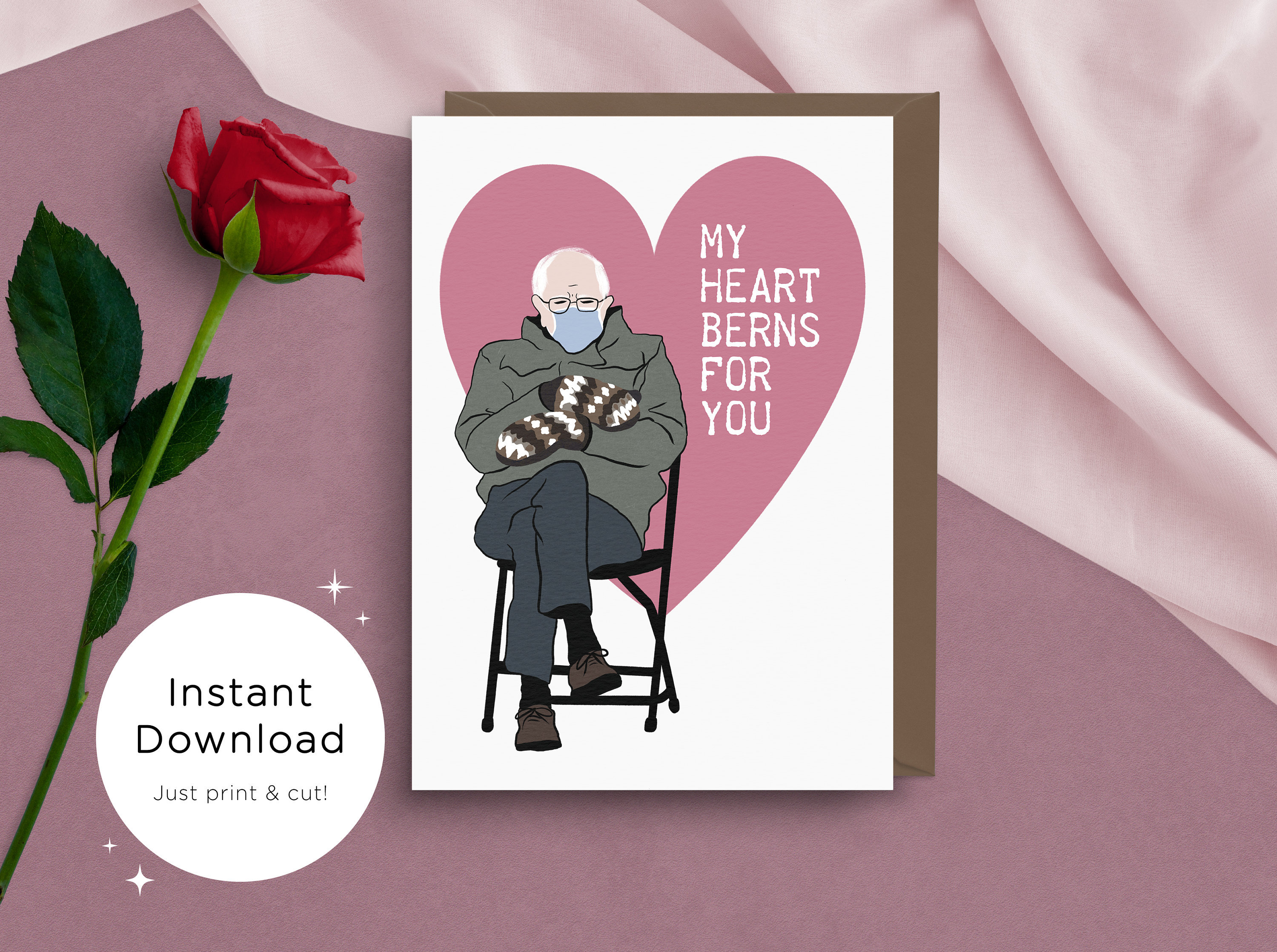 PRINTABLE Bernie Sanders Mittens Valentines Day Card Funny - Etsy