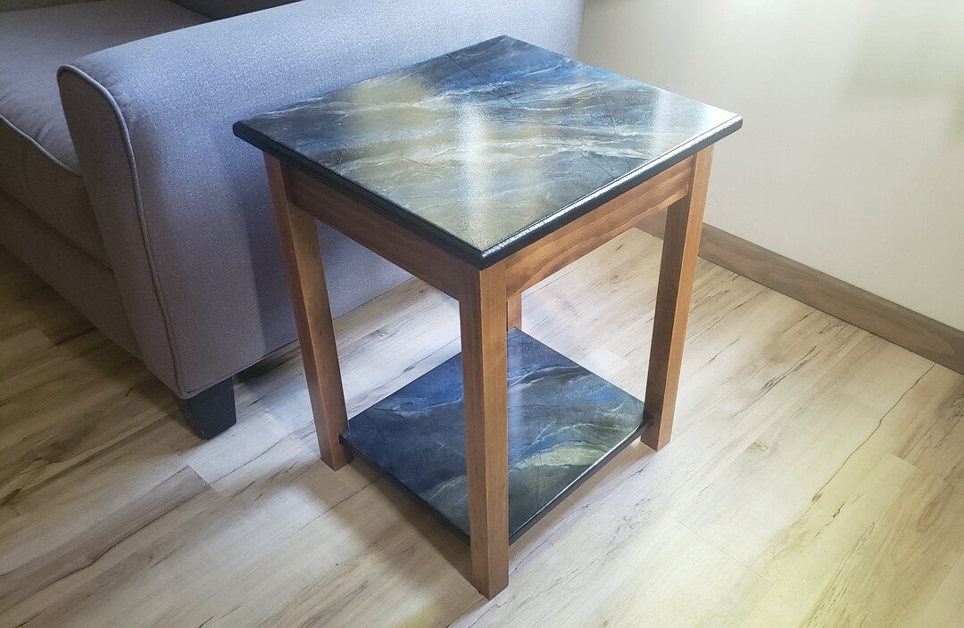 Blue Stone End Table W/ Hidden Drawer - Etsy