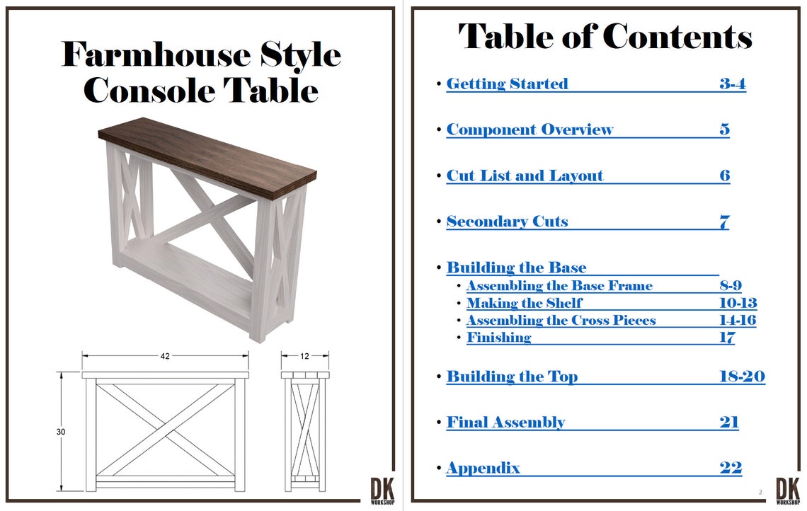 Farmhouse Console Table Build Plans - PDF Instant Download - Etsy