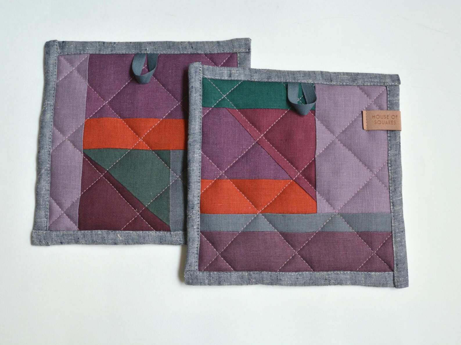 Linen Pot Holders, Patchwork Color Block Hot Pads Minimalist, Modern ...