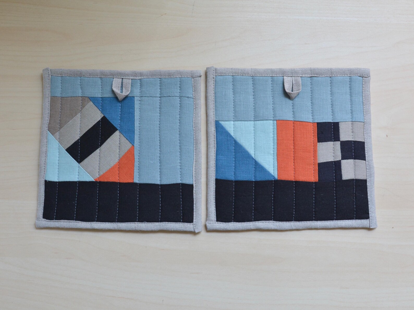 Linen Pot Holders, Patchwork Color Block - Minimalist, Modern, Zero ...