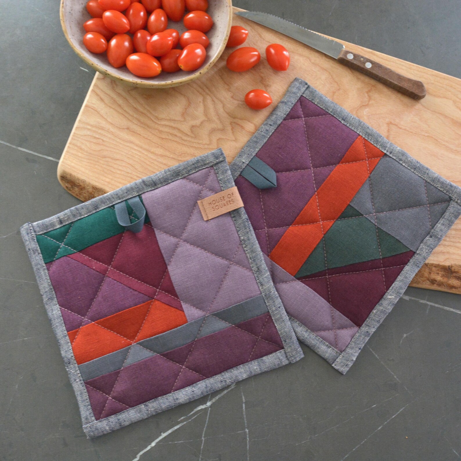 Linen Pot Holders, Patchwork Color Block Hot Pads Minimalist, Modern ...