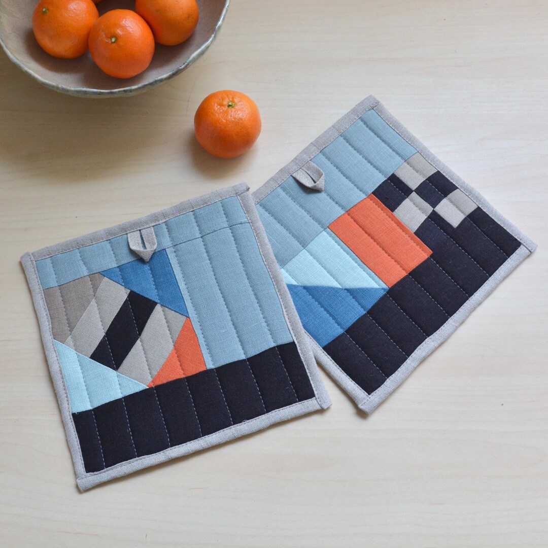 Linen Pot Holders, Patchwork Color Block - Minimalist, Modern, Zero ...